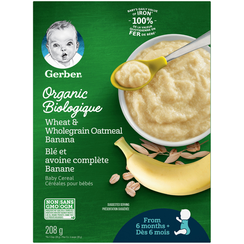 Buy Gerber Organic Baby Cereal Wheat & Wholegrain Oatmeal Banana 208 g ...