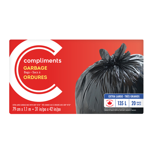 Buy Compliments Garbage Bags Black Extra Large 135 L 20 Bags | FreshCo