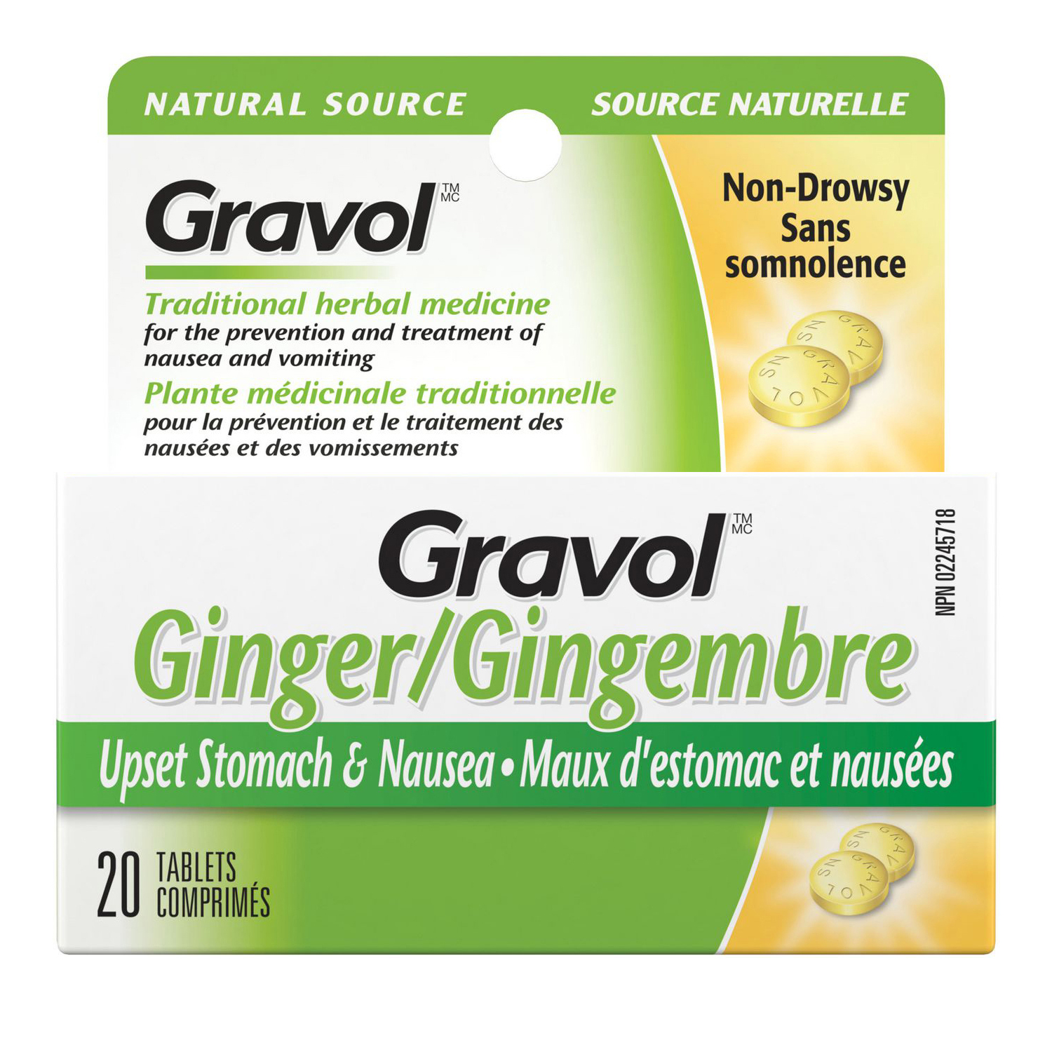 Buy Gravol Ginger Nausea & Upset Stomach Relief Tablets 20 Count ...