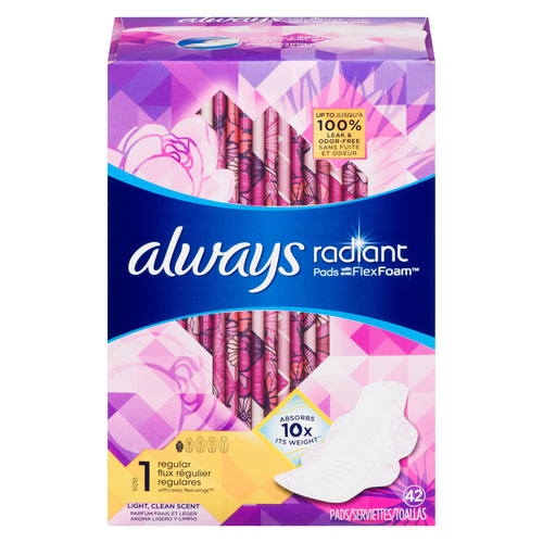 Buy Always Radiant Pads With Wing Regular 42 Count | Safeway Canada