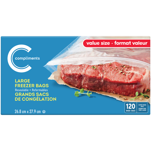 Buy Compliments Resealable Freezer Bag Large 120 Count | FreshCo