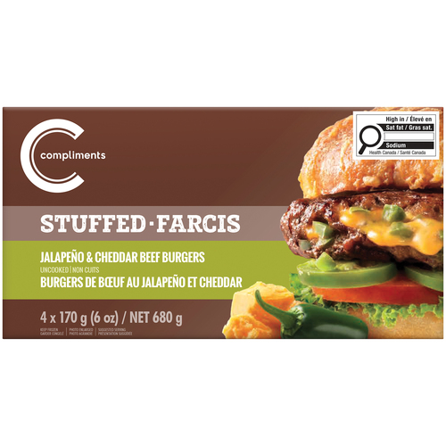 Buy Compliments Frozen Beef Burgers Stuffed Jalapeno & Cheddar 680 g ...