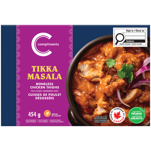 Buy Compliments Chicken Thighs Boneless Fully Cooked Tikka Masala 454 g ...
