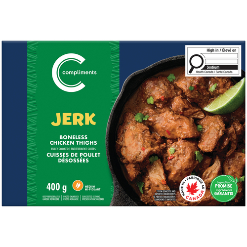 Buy Compliments Chicken Thighs boneless Fully Cooked Jerk 400 g | FreshCo