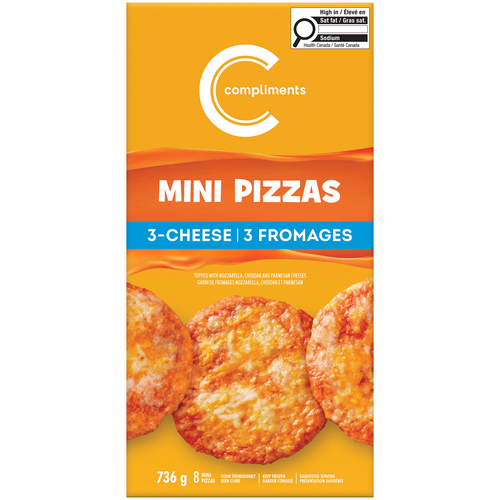 Buy Compliments Frozen Mini Pizza Three Cheese 736 g | FreshCo