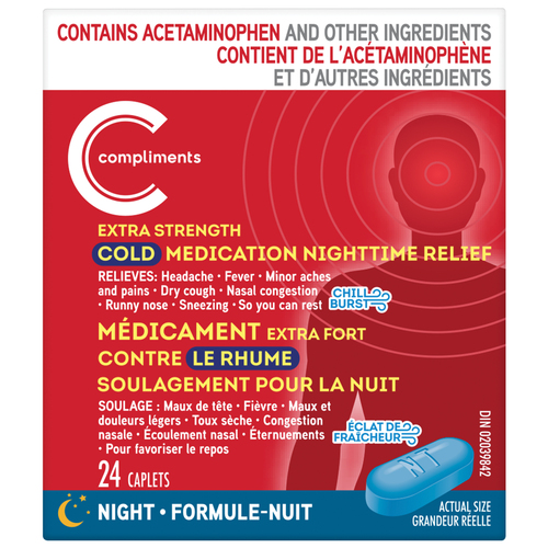 Buy Compliments Cold Medicine Night Time Relief Extra Strength Caplets ...