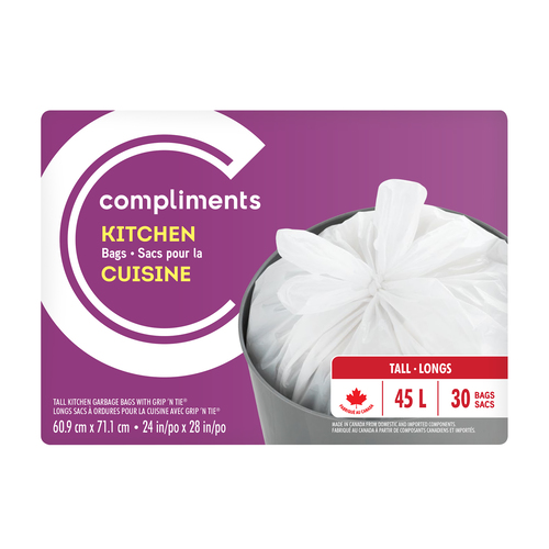 Buy Compliments Kitchen Garbage Bags Unscented Tall 45 L 30 Bags ...