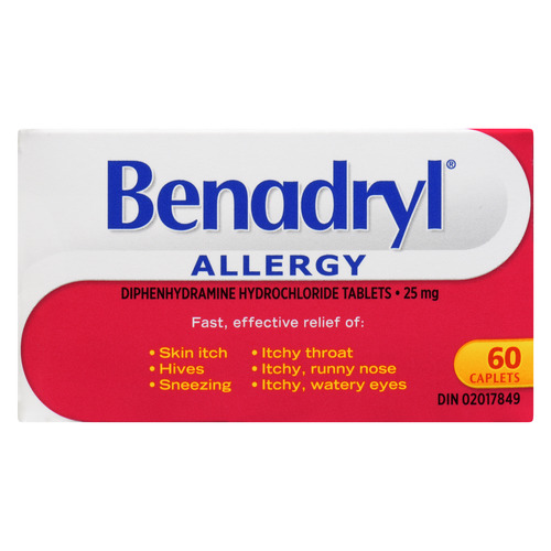 Buy Benadryl Allergy Diphenhydramine Hydrochloride 25 mg Caplets 60 EA ...