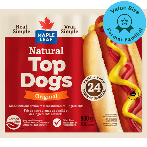 Buy Maple Leaf Natural Top Dogs Hot Dogs Original Family Size 900 g ...