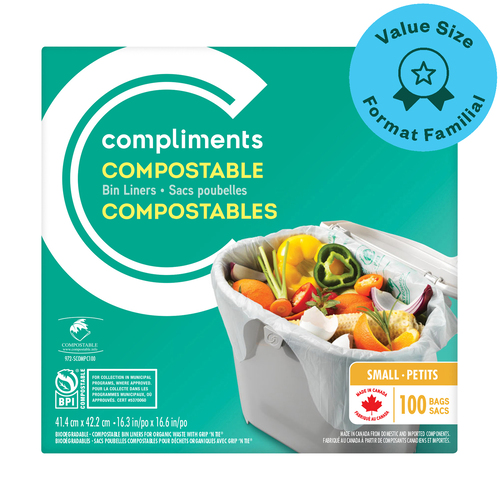 Buy Compliments Compostable Bin Liners Scented Small 100 Bags | FreshCo