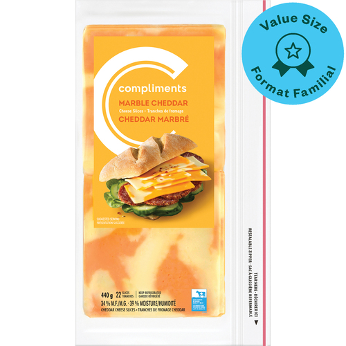 Buy Compliments Sliced Cheese Marble Cheddar 22 Slices 440 g | FreshCo