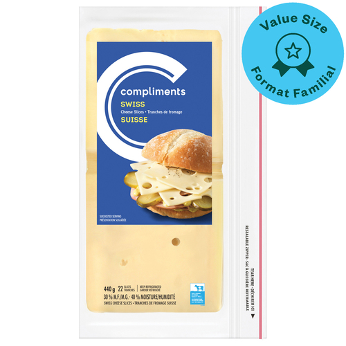 Buy Compliments Sliced Cheese Swiss 22 Slices 440 g | Safeway Canada