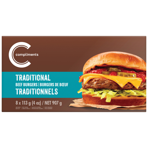 Buy Compliments Frozen Traditional Beef Burgers 8 Patties 907 g ...