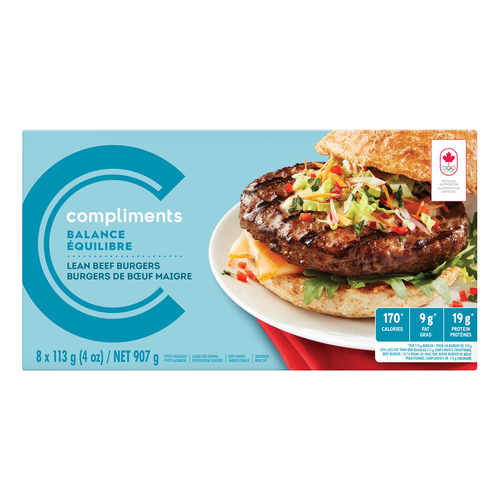 Buy Compliments Frozen Lean Beef Burgers 8 Patties 907 g | Sobeys Inc.