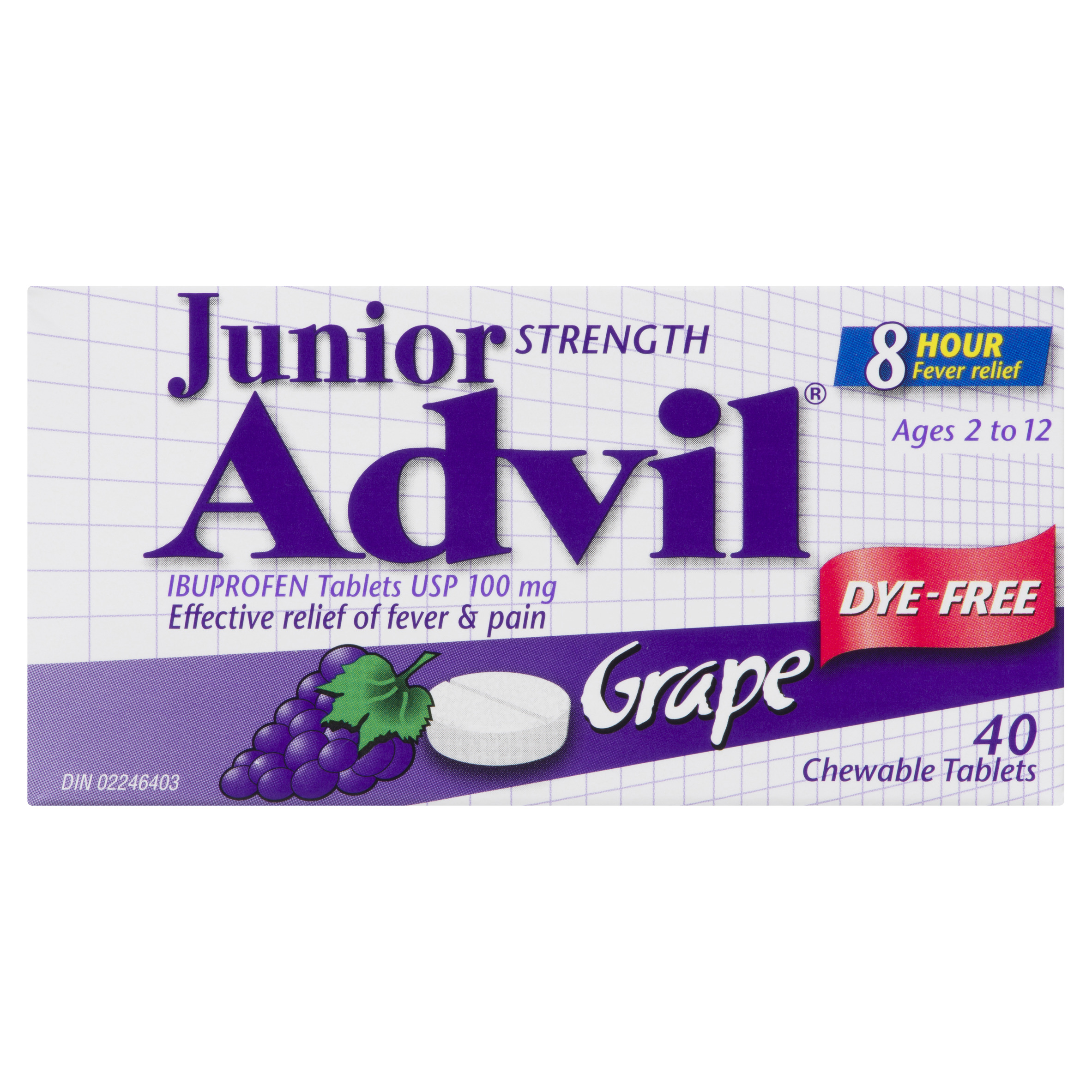 Buy Children's Advil Dye Free Chewable Tablets Junior Strength Grape 40 ...