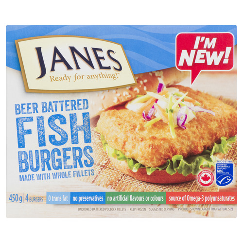 Buy Janes Beer Battered Uncooked Fish Burgers 450 g (frozen) | Sobeys Inc.