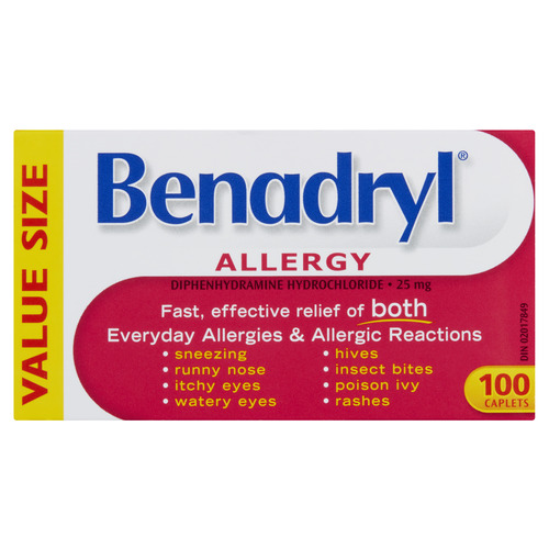 Buy Benadryl Allergy Medication 25 mg Caplets 100 EA (value size ...