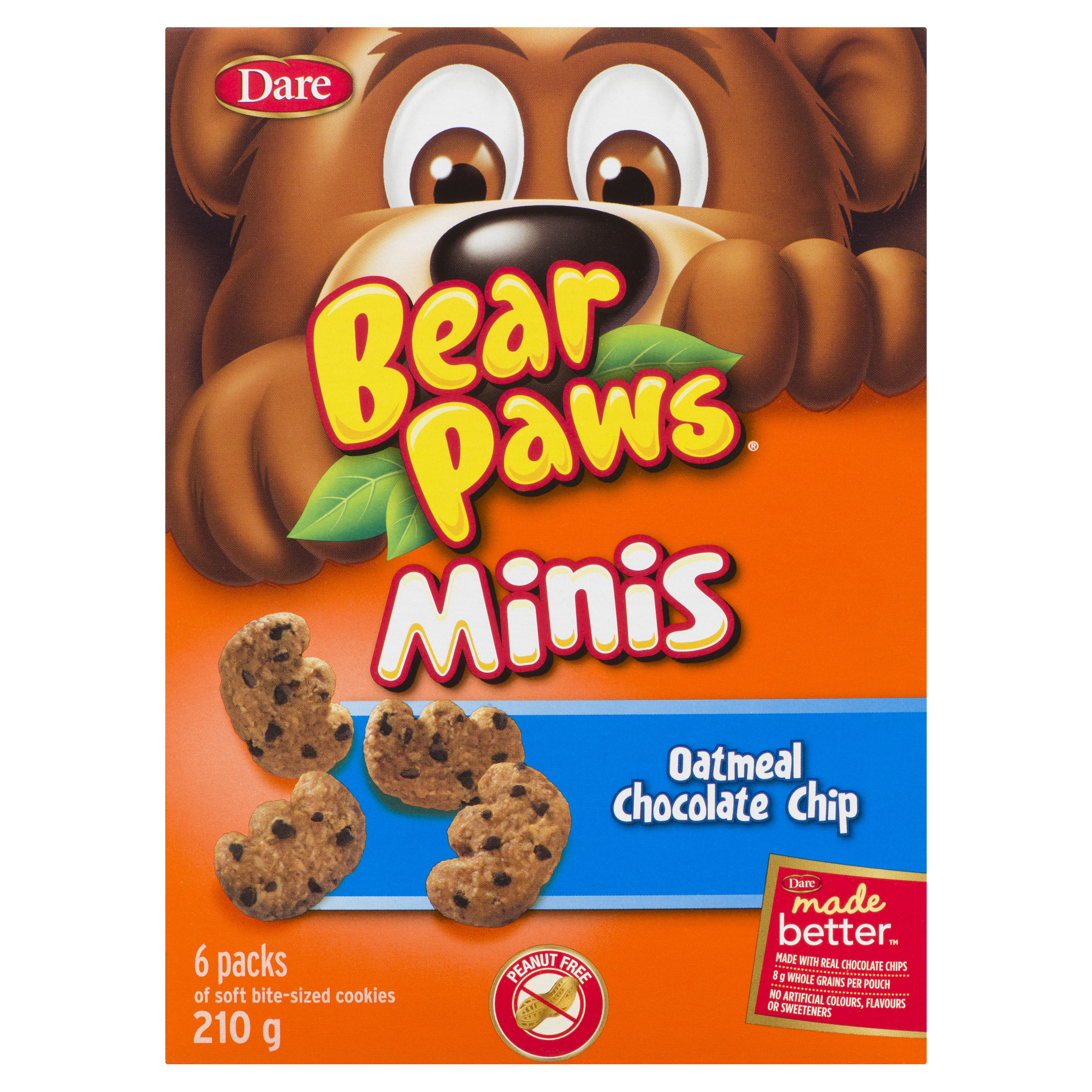 Buy Dare Bear Paws Peanut-Free Minis Cookies Oatmeal Chocolate Chip 210 ...
