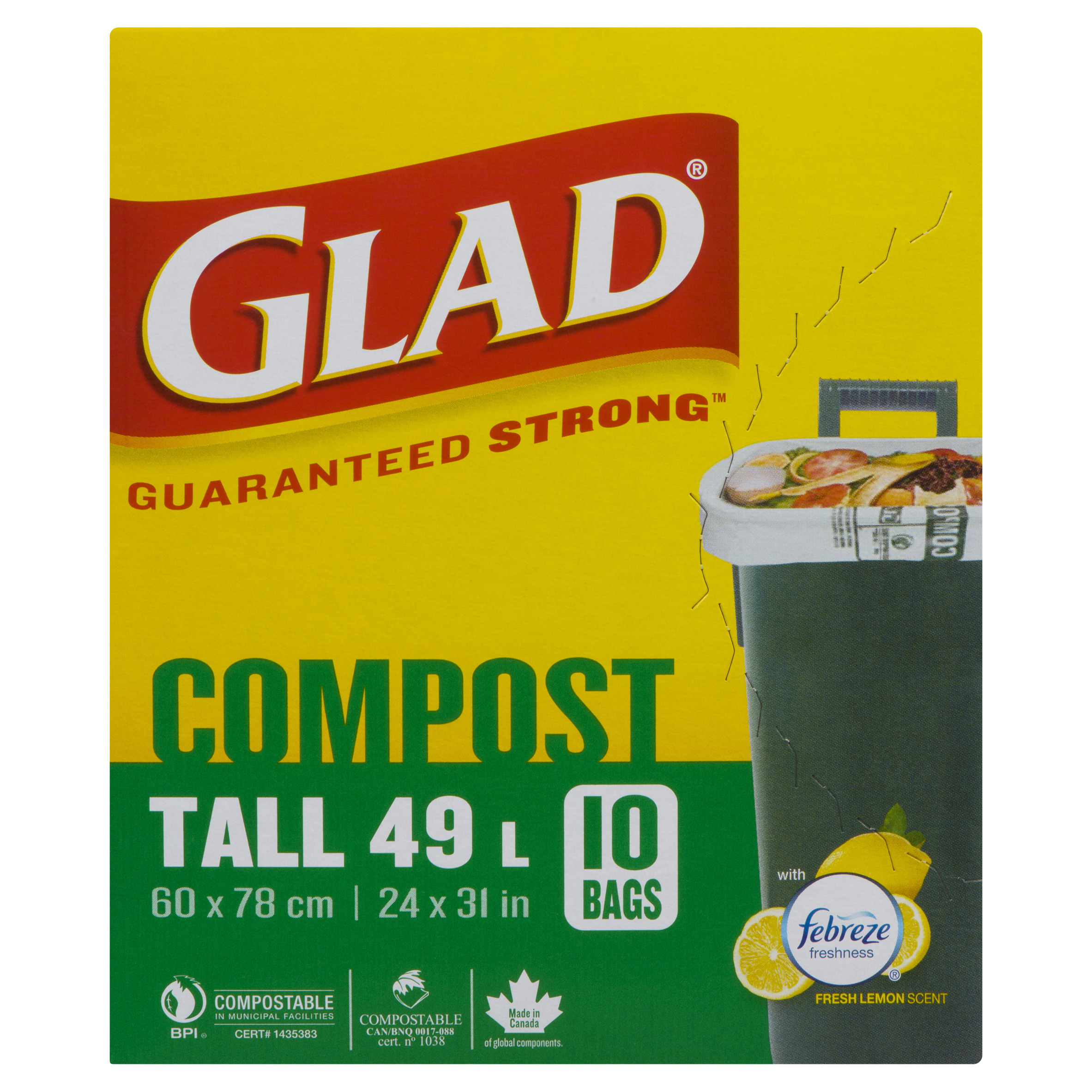 Buy Glad Compostable Bags Lemon Scent Tall 49 L 10 Bags | FreshCo