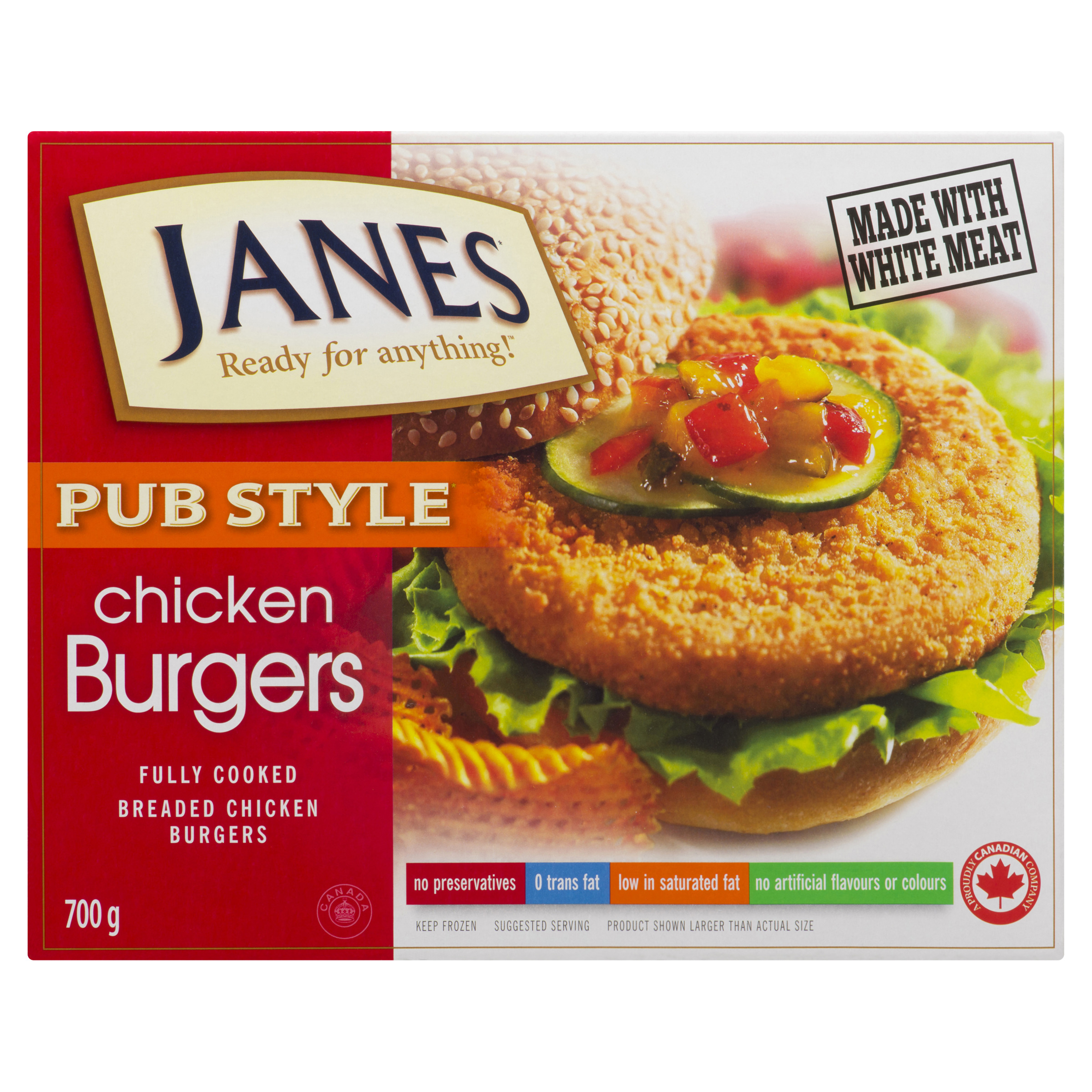 Buy Janes Breaded Fully Cooked Frozen Chicken Burgers Pub Style 700 g ...