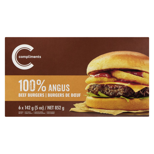 Buy Compliments Frozen Beef Burger 100% Angus 6 x 142 g | FreshCo
