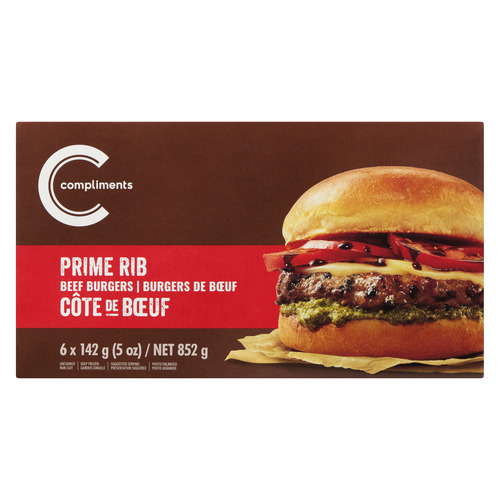 Buy Compliments Frozen Beef Burgers Prime Rib 6 x 142 g | Safeway Canada