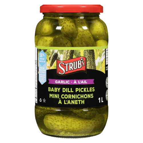 Buy Strub's Baby Dill Pickles Garlic 50% Less Salt 1 L | FreshCo