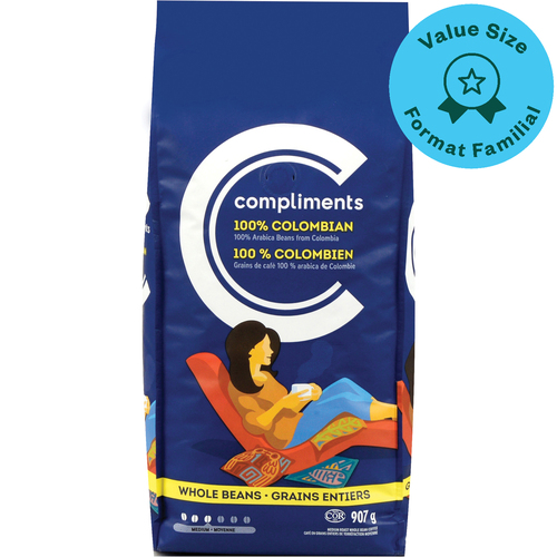 Buy Compliments Whole Bean Coffee 100% Colombian Medium Roast 907 g ...