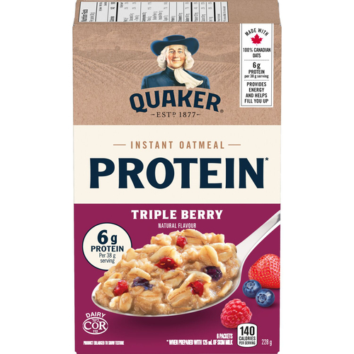 Buy Quaker High Protein Instant Oatmeal Triple Berry 228 g | Sobeys Inc.