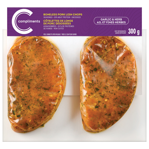 Buy Compliments Pork Loin Chop Boneless Garlic & Herb 300 g | Foodland
