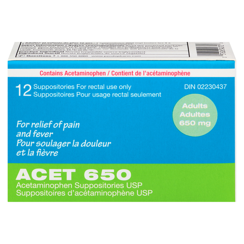 Buy Acet 650 Acetaminophen Suppositories USP 12 EA | Sobeys Inc.