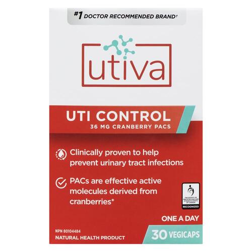 Buy Utiva UTI Control Cranberry Pacs Vegicaps 30 Count | Sobeys Inc.