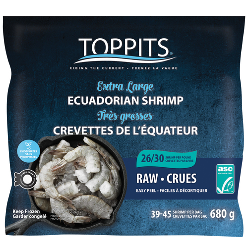 Buy Toppits Frozen Ecuadorian White Shrimp Raw Easy Peel 26/30 Count ...